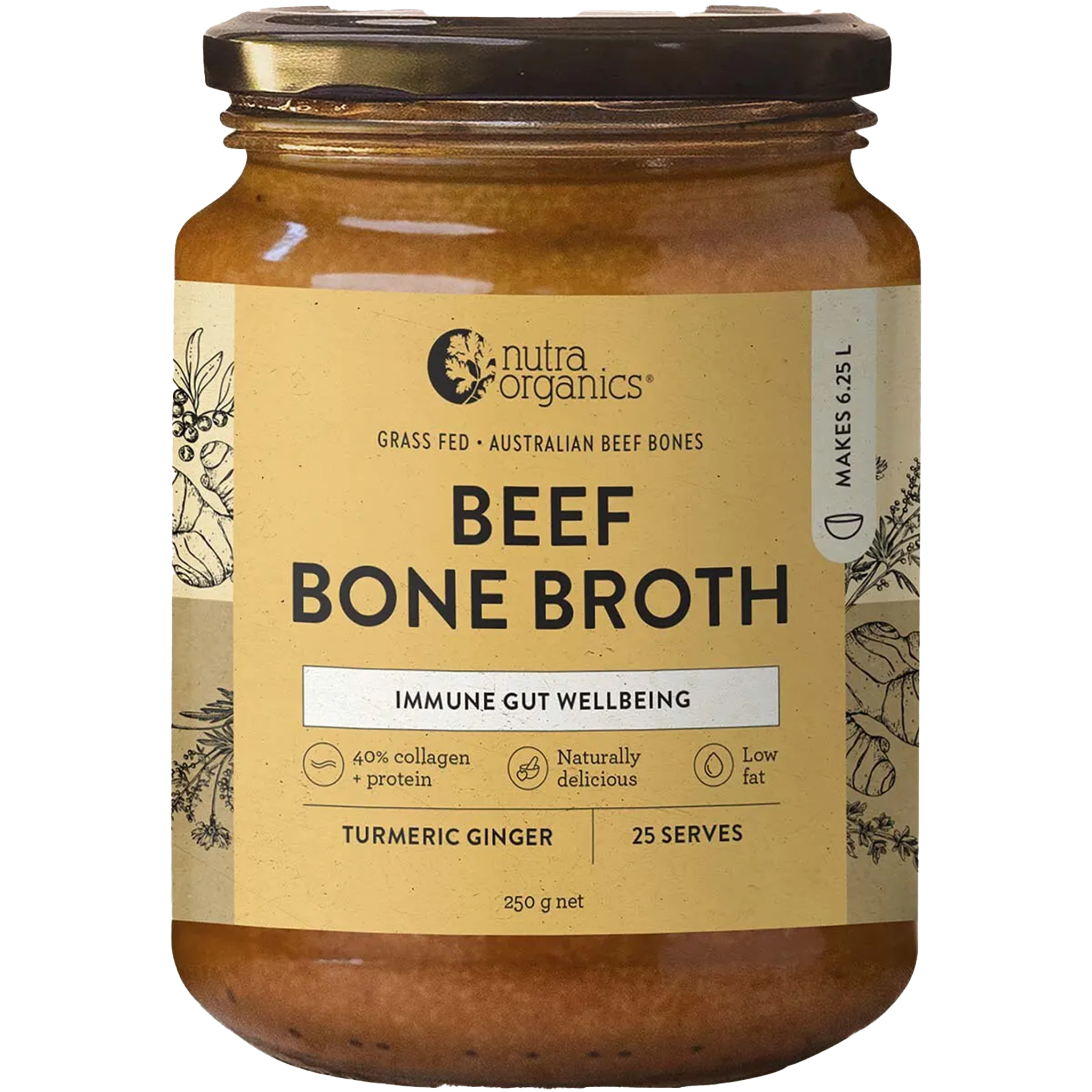 NUTRA ORGANICS BEEF BONE BROTH TURMERIC & GINGER (250g) – Eatraw ...